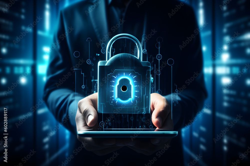 A metal lock shaped in a hexagon with two curved lines spiraling onto ...