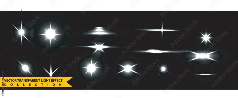 Flash light on black background. Vector glow sparkle effect. Abstract ...