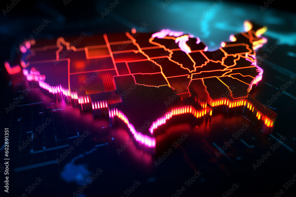 USA hacker-style computer map. Computer product presenting a colorful ...