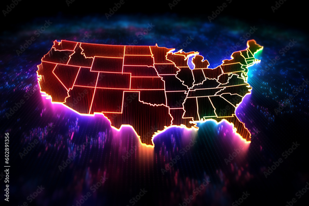 USA hacker-style computer map. Computer product presenting a colorful ...