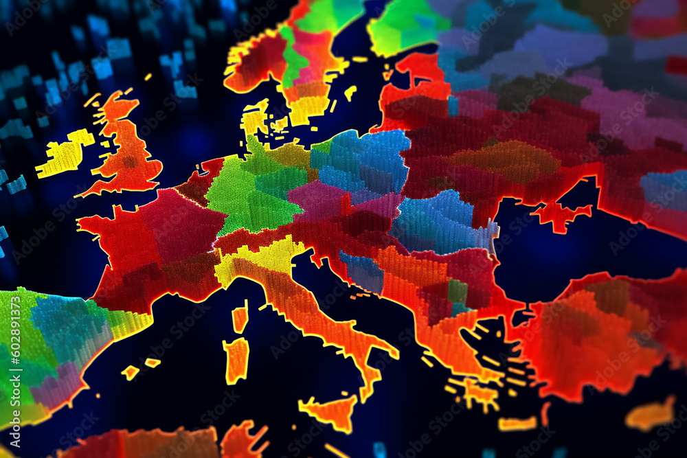 Europe hacker-style computer map. Computer product presenting a ...