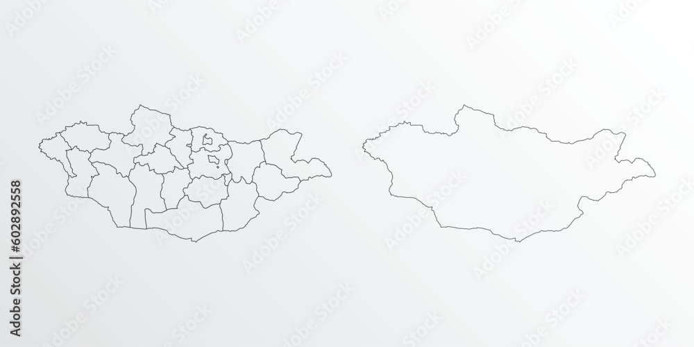 Black Outline vector Map of Mongolia with regions on white background ...