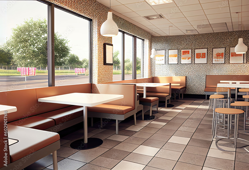 Clean empty fast food restaurant chain interior design (Generative AI ...