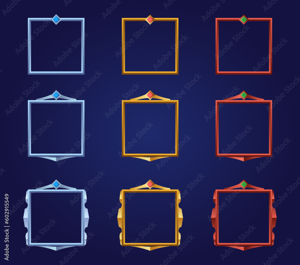 Vetor de avatar border ui game bundle, set ui game frames in medieval ...