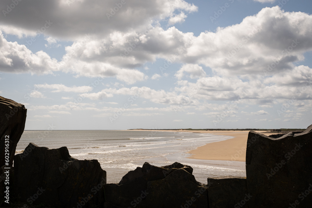Burry Port beach West open landscape with estuary where river loughor ...