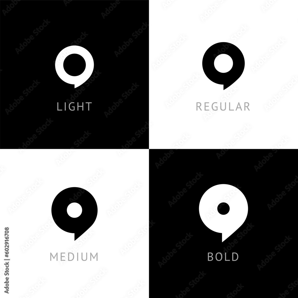 Cyber font, rounded digital alphabet, set of four different thickness ...