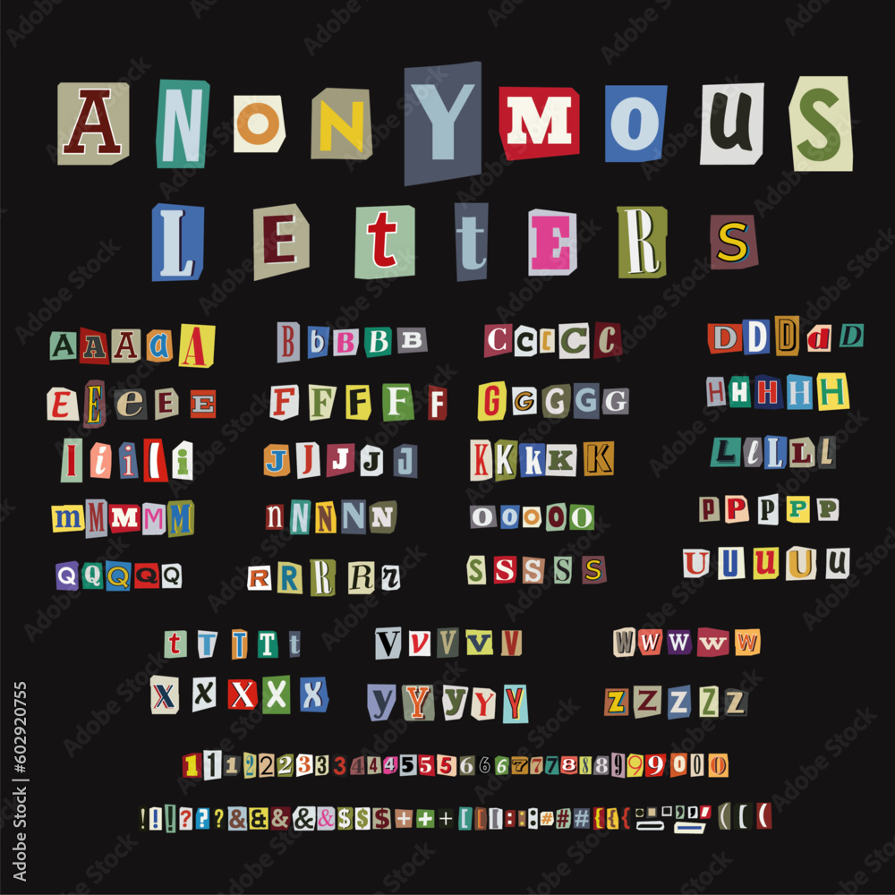 Vetor de Anonymous ransom color criminal alphabet letters cut from ...