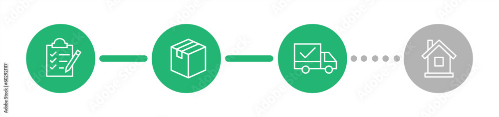 Order delivery status, post parcel package tracking vector icons. Order ...