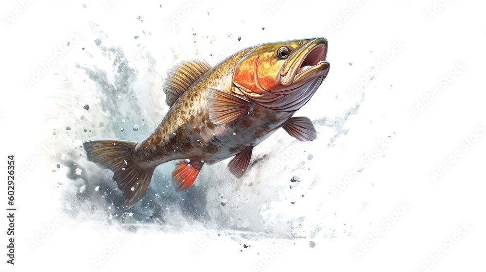 Zander fish. Pike perch river fish jumping out of water. Isolated on ...