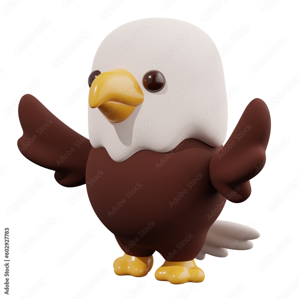 Cartoon eagle isolated on white background. Cute illustration. 3d ...
