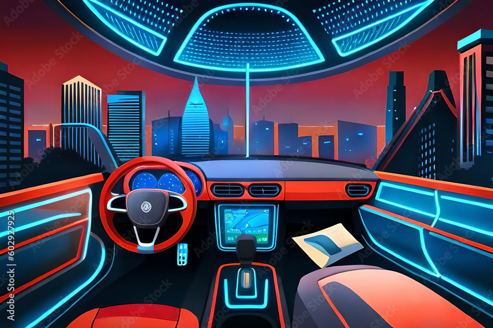 point of view driving Car drive night road to city cartoon illustration ...