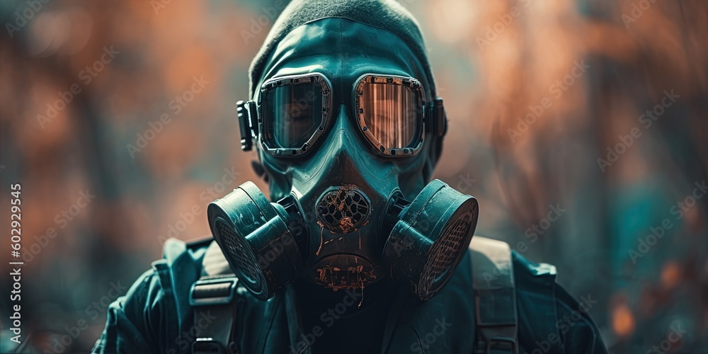 A man wearing a gas mask. Dieselpunk soldier wearing a gas mask with ...