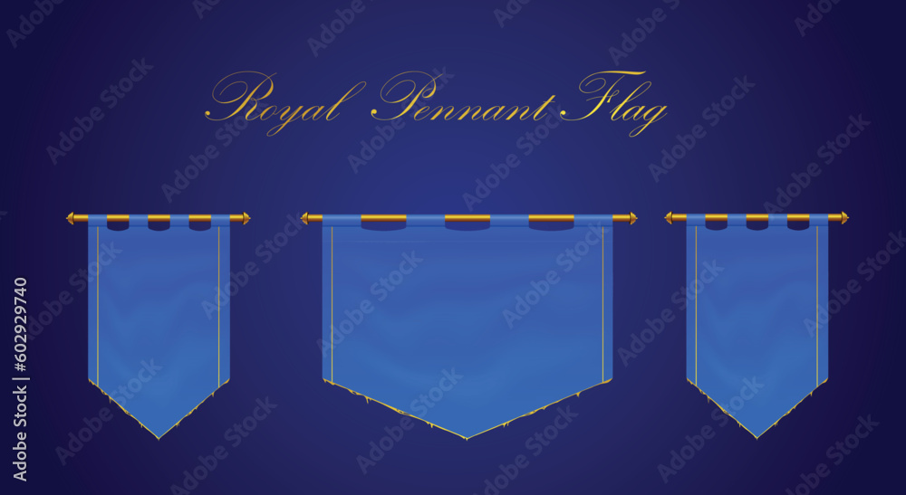 royal blue hanging pennant flag waving in wind. silk fabric texture ...