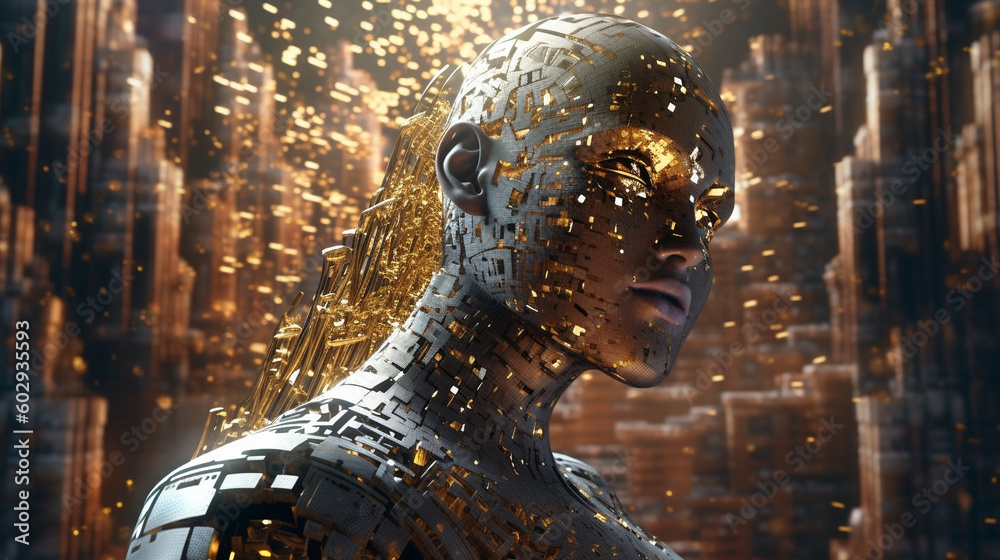 人工知能の擬人化、メタリック、personification of artificial intelligence、Generative AI ...