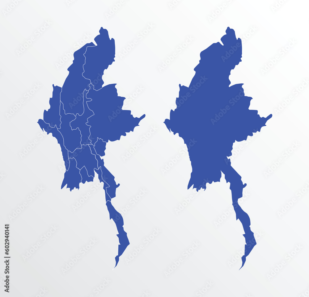 Myanmar map vector illustration. blue color on white background Stock Vector | Adobe Stock