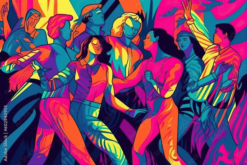Dancing in pub, pop art collage style colorful (Ai generated ...