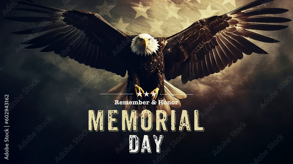 Bald eagle with American flag. Memorial day or Veterans day concept ...