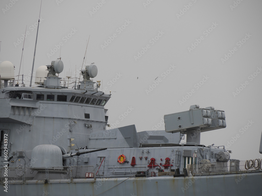 Poster Detail of modern warship with Rolling Airframe Missile and ...