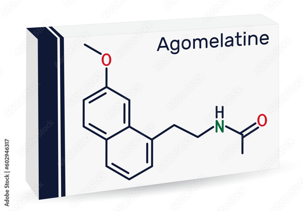 Agomelatine molecule. It is atypical antidepressant, used to treat major depressive disorder ...