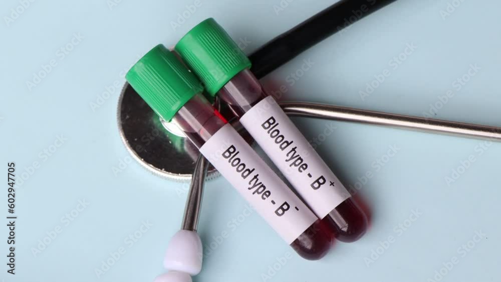 Stockvideon Blood type B Rh positive and negative test, blood sample to ...