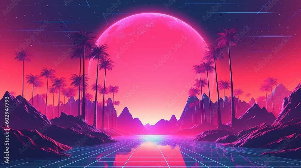 Generative AI, 80s retro futuristic sci-fi., nostalgic 90s. Night and ...