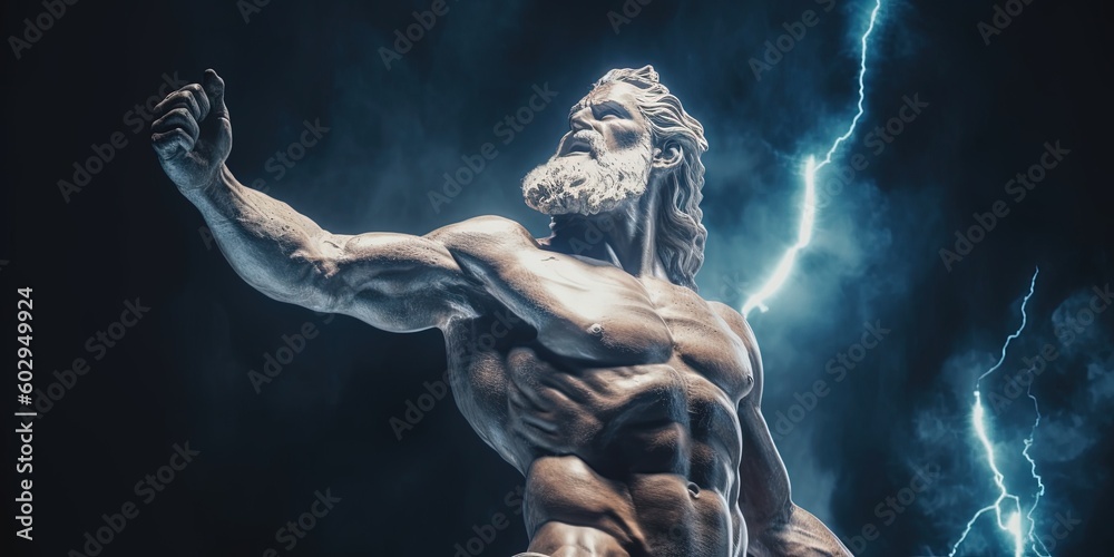 Illustration of ZEUS, god of sky and thunder. Zeus the king of the Greek gods ready to hurl ...