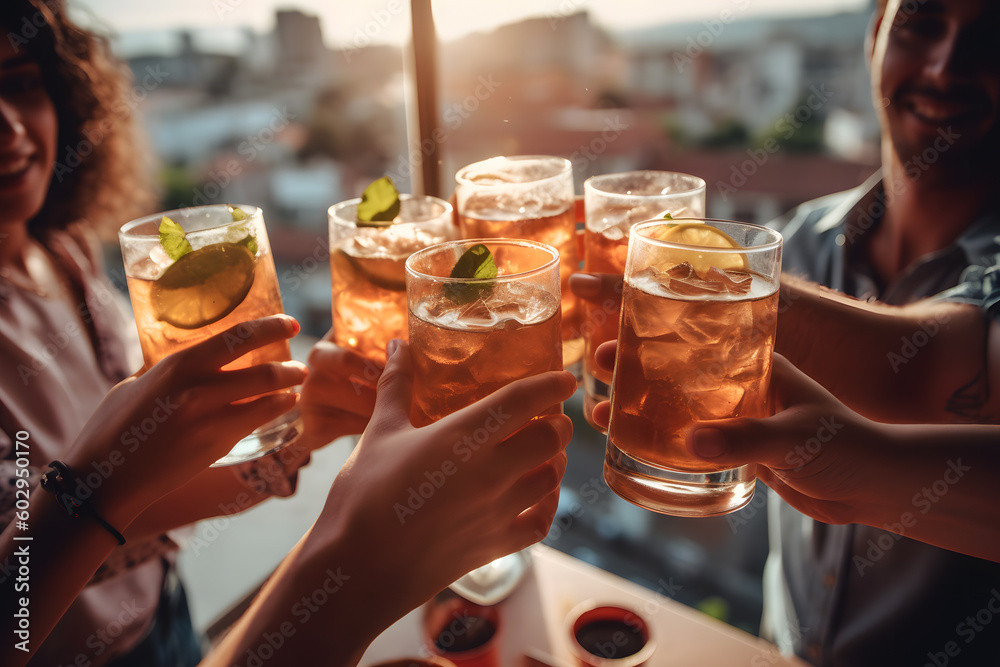 Group of friends drinking alcoholic cocktails. Neural network AI ...