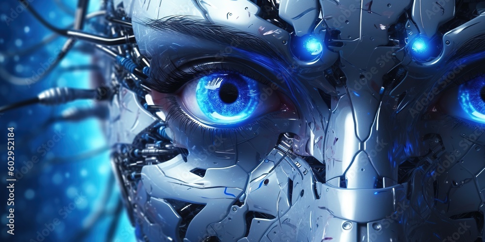Eye of artificial intelligence, eye of a robot. Tracking camera in the ...