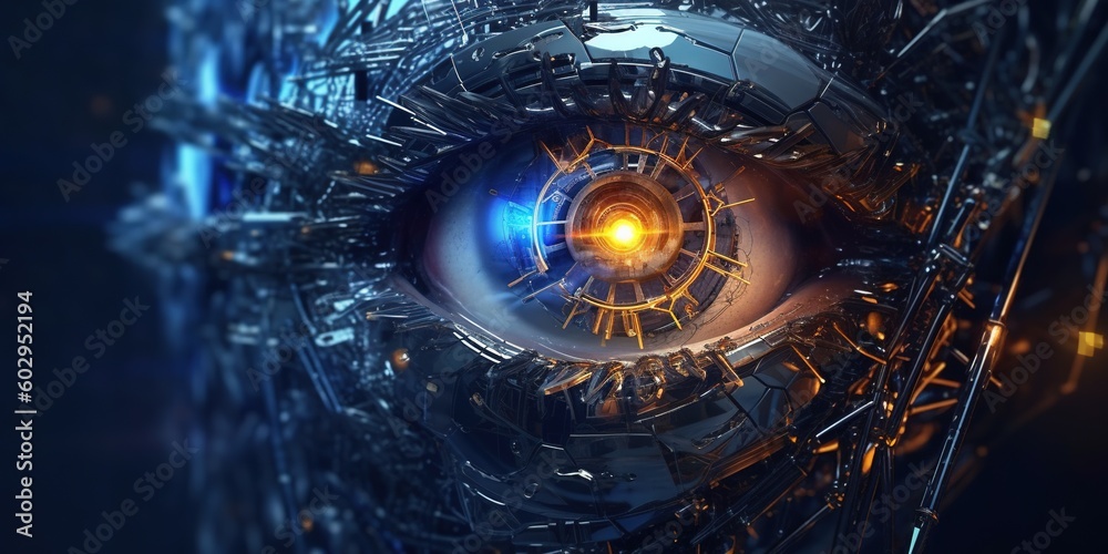Eye of artificial intelligence, eye of a robot. Tracking camera in the ...