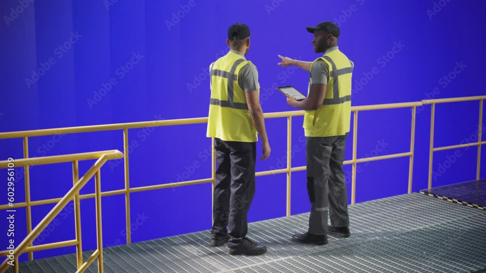 Industrial Factory Workers are Having a Conversation on a Metal ...