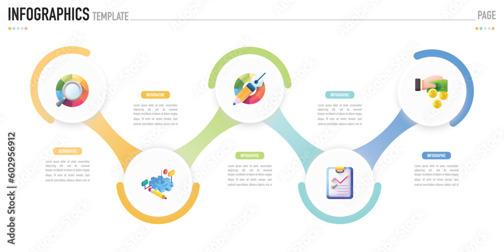 Circular infographic template or element with 5 step, process, option ...