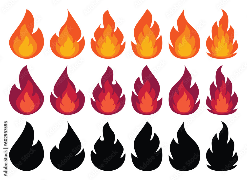 fire icon set with attractive color, vector design for energy, nature ...