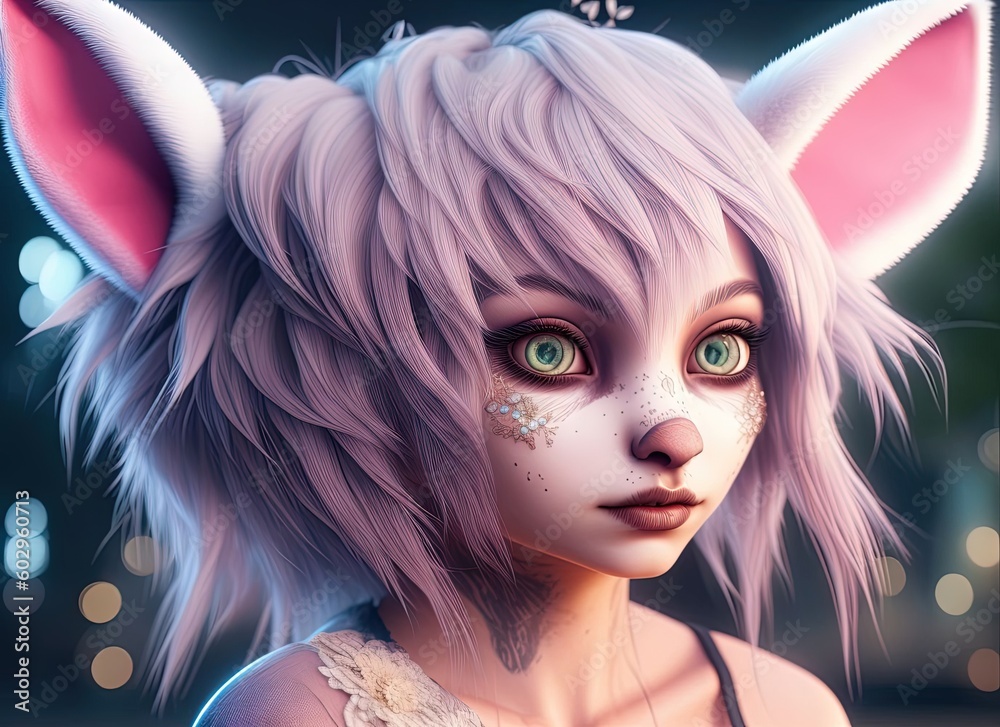bunny rabbit big ears human animal hybrid anime girl manga style ...