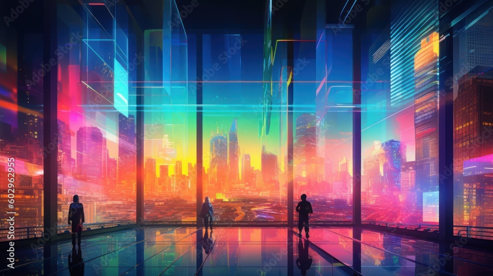 Concept of a bright and expansive future metropolis city square at ...