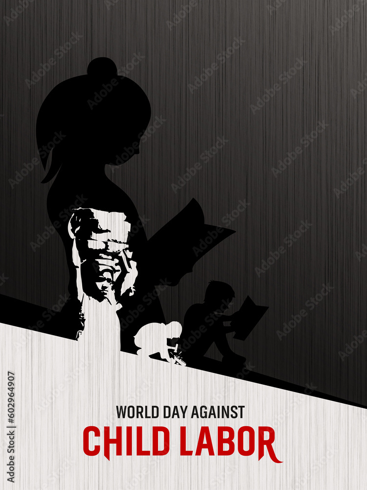 World Day against Child Labor. Anti-child labor day. Let's bring child labor down. Silhouette ...