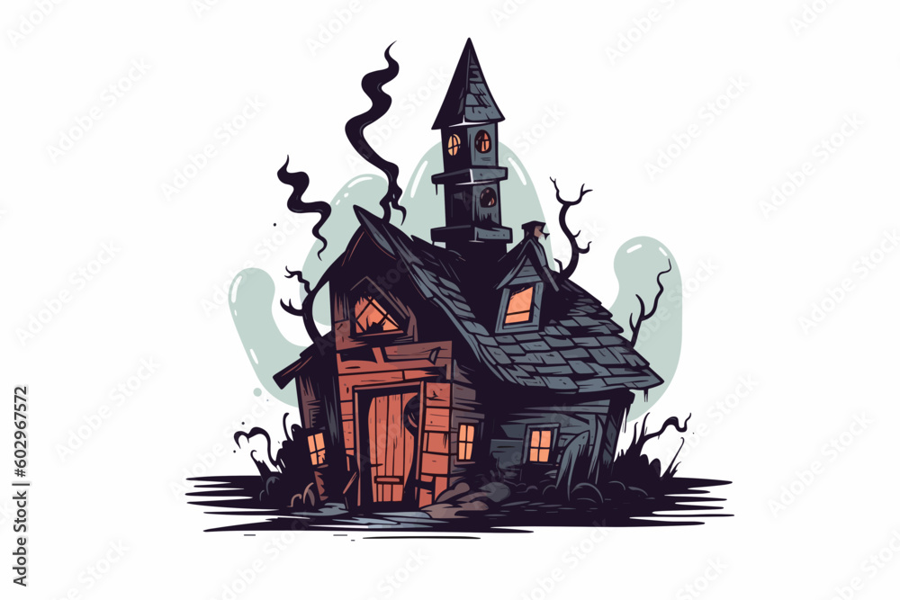 Doodle inspired Exorcist at haunted house, cartoon sticker, sketch ...