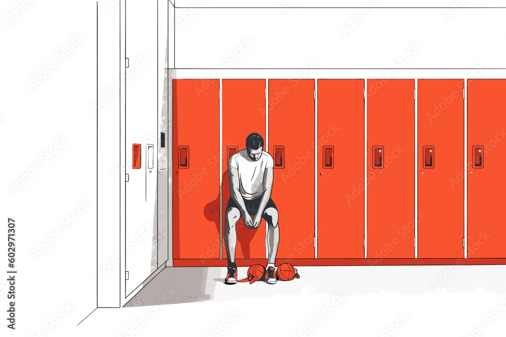 Doodle inspired Athlete at locker room, cartoon sticker, sketch, vector ...