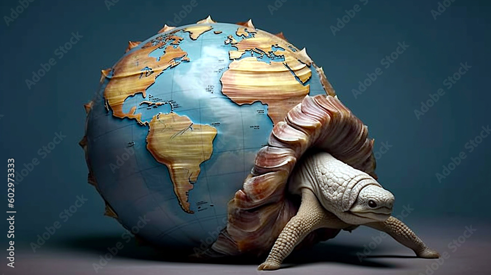 Turtle. Turtle shell as a globe, planet earth. Alternate reality ...