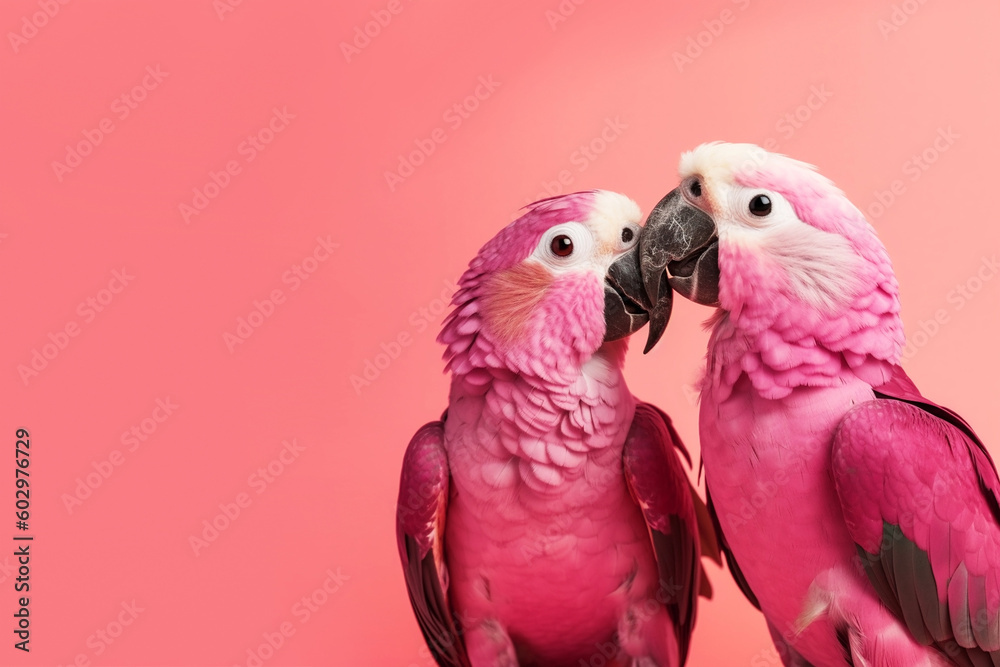 Two loving pink parrots hug and kiss each other, Generative AI ...