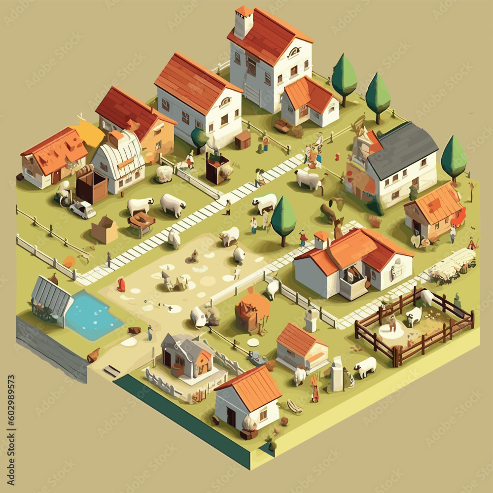 Village isometric vector tile isolated Stock Vector | Adobe Stock