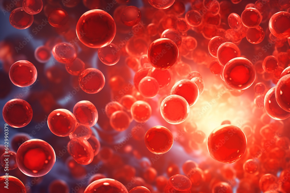 Red blood cells in vein, illustration of streaming blood cells in ...