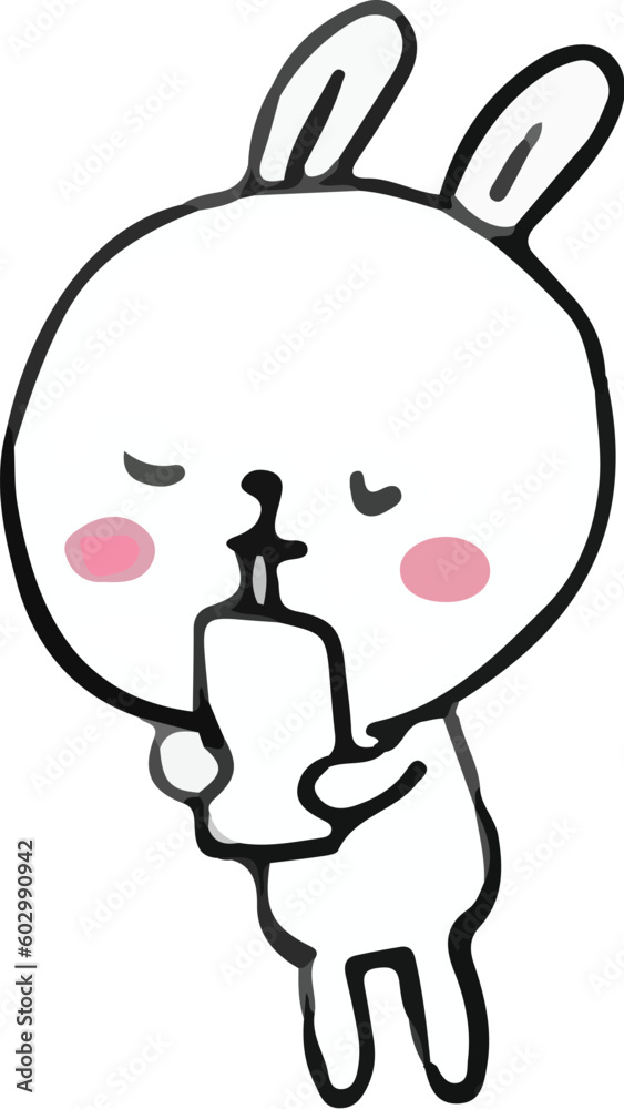cartoon white rabbit sucking milk carton Stock Vector | Adobe Stock