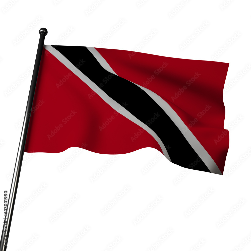 Trinidad and Tobago's flag waving in the wind, isolated on gray. The ...
