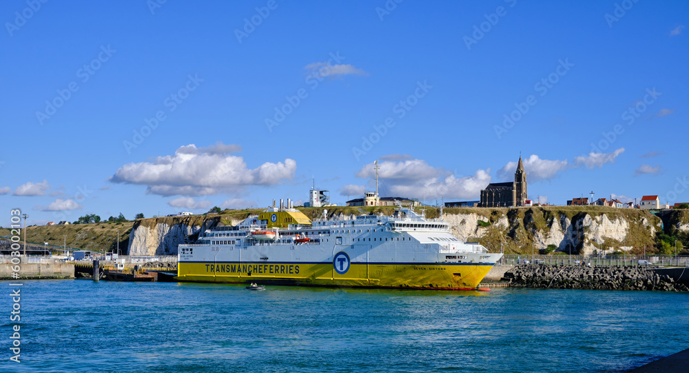 Dieppe, Normandy, France - September 21 2022: The DFDS passenger ferry docked in the Dieppe ...