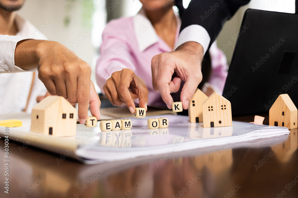 Professional business people and employee team stack hand together ...