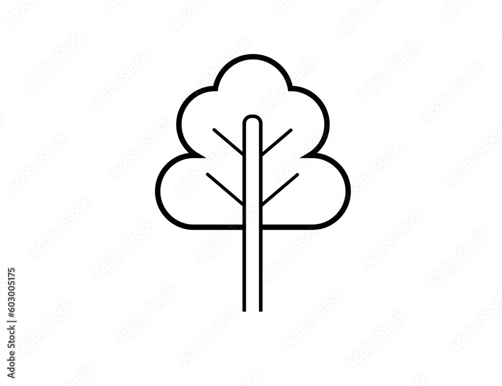 Black line tree silhouette isolated on white background, vector. Park ...