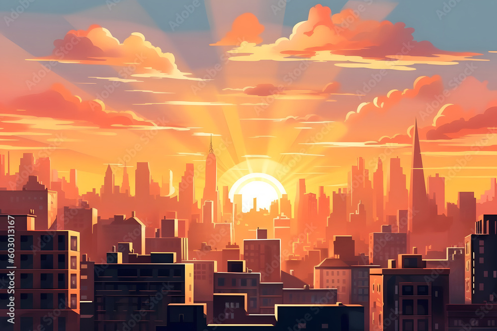 Cartoon sunny day in the city, background. Generative AI Stock ...