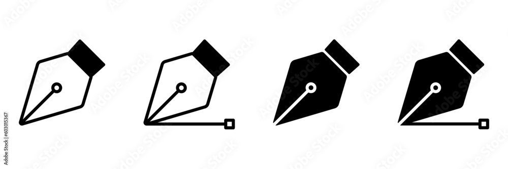 Pen tool cursor vector icon set. Outline fountain pen symbol for ...