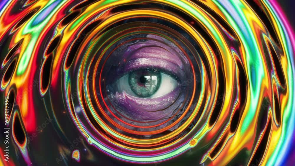 Wicked Eye Rainbow Spectrum Vortex Distortion Motion Background. Strange eye looking through a ...