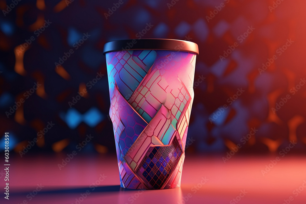 A futuristic coffee cup design with holographic elements, showcasing ...